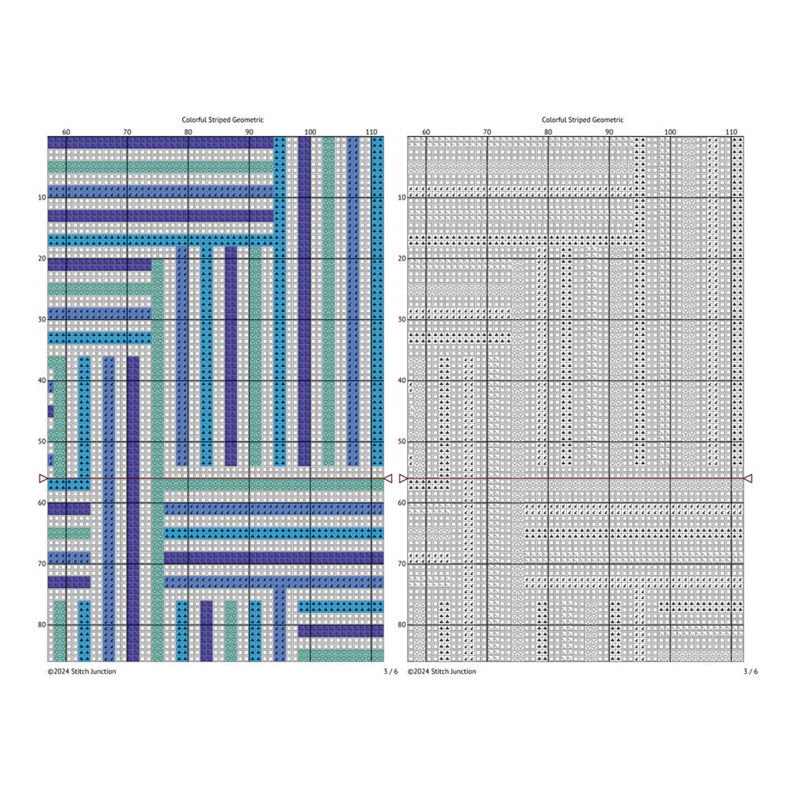 Modern Geometric Stripes Cross Stitch Pattern - Abstract Lines in Blue ...