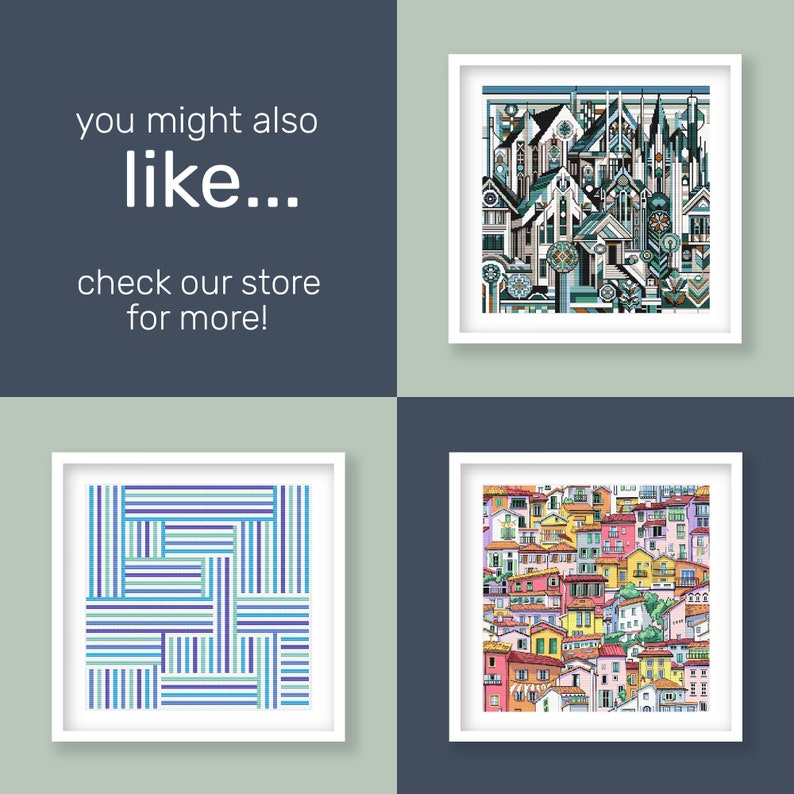 Urban Geometry Cross Stitch Pattern Modern Village Architecture ...