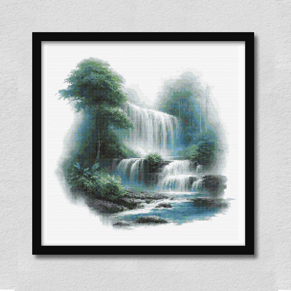 Misty Waterfall Cross Stitch Pattern, Serene Nature Embroidery, DIY ...