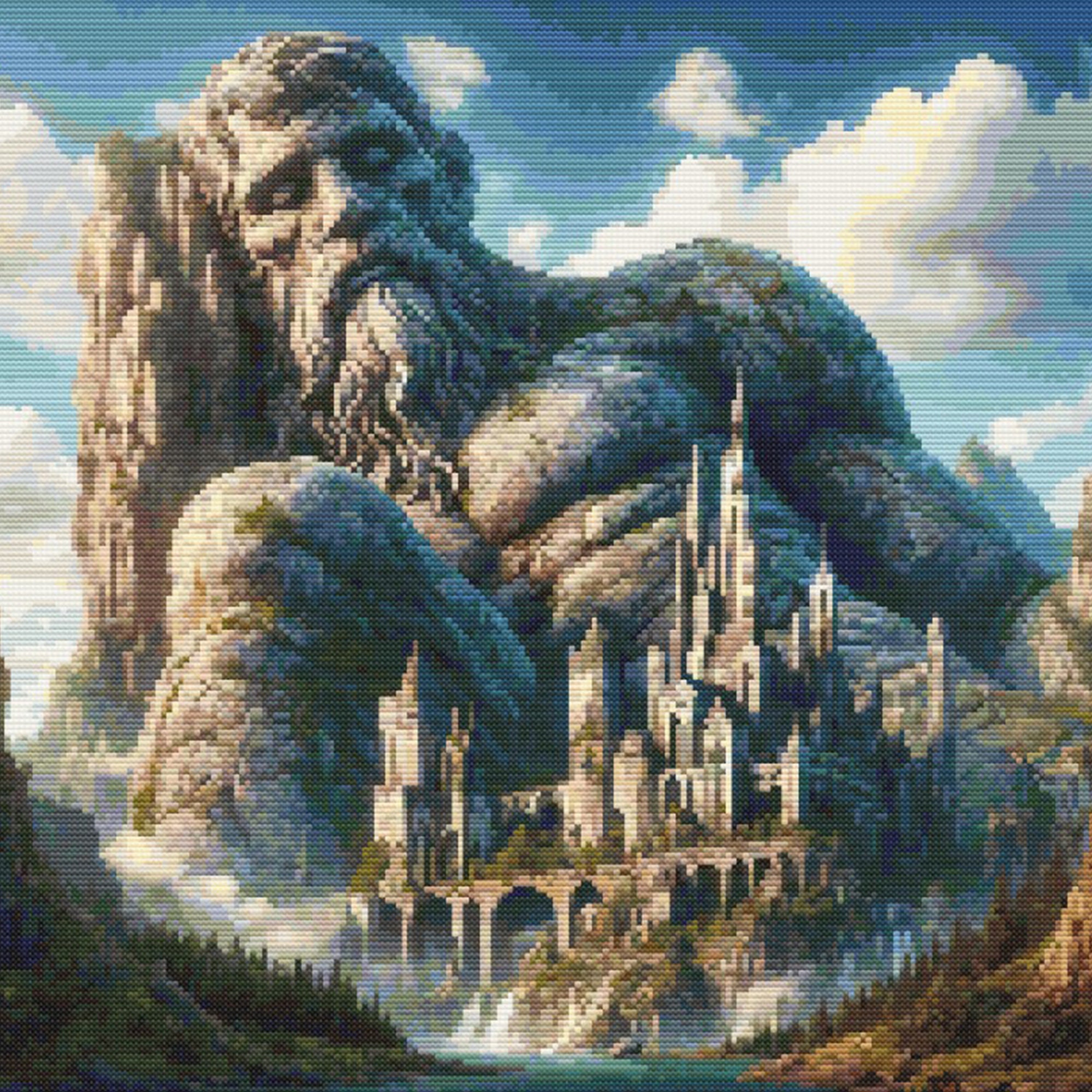 Majestic Petrified Giant and Castle Cross Stitch Pattern – Fantasy ...