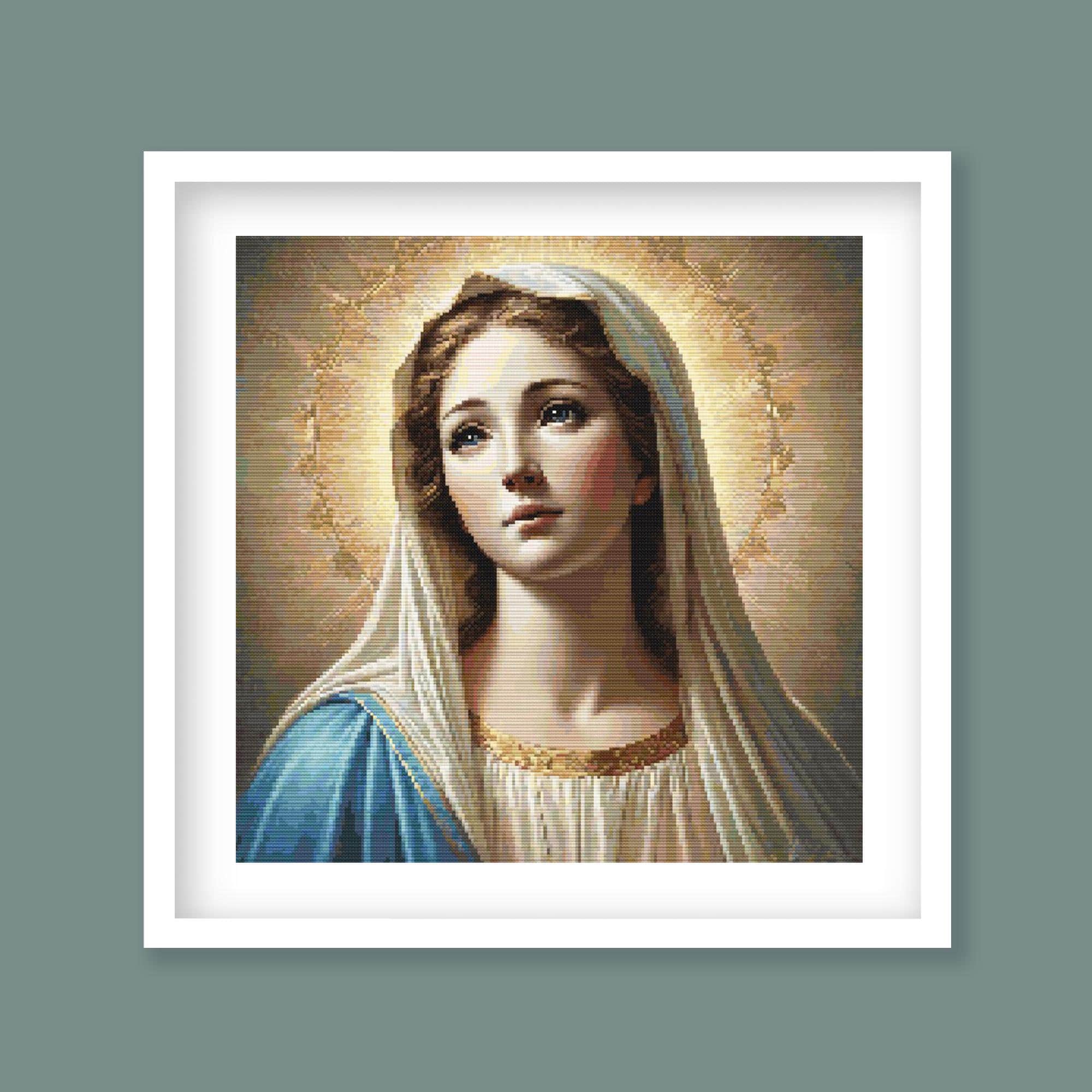 Virgin Mary Cross Stitch Pattern - Detailed Religious Embroidery Design ...