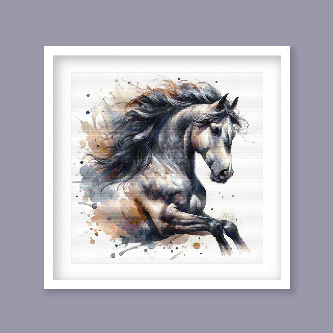Horse Cross Stitch Design, Elegant Watercolor Equine Embroidery Pattern ...