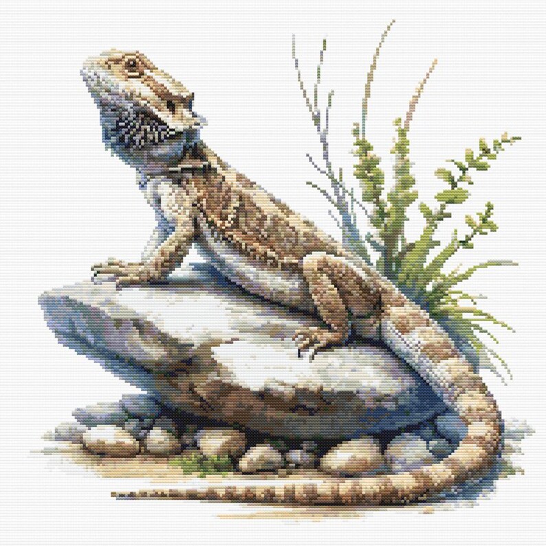 Bearded Dragon Lizard Cross Stitch Pattern - Detailed Reptile Design ...