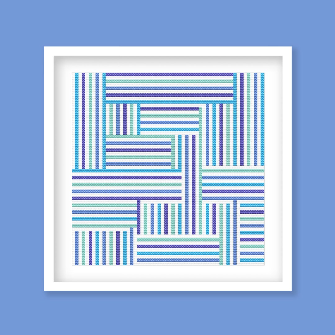 Modern Geometric Stripes Cross Stitch Pattern - Abstract Lines in Blue ...