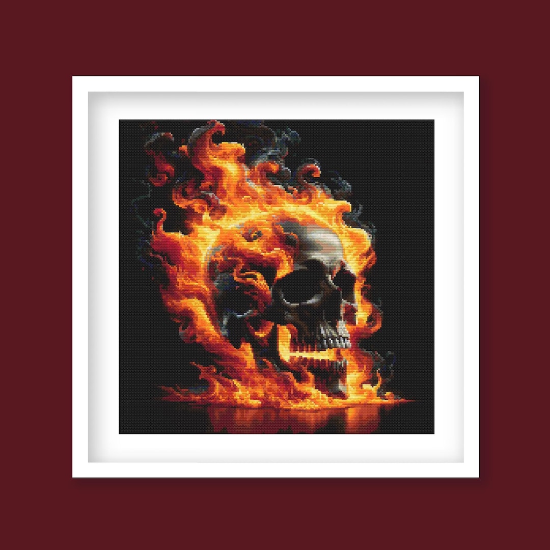 Infernal Flames Skull Cross Stitch Pattern, Gothic Cross Stitch Pattern ...