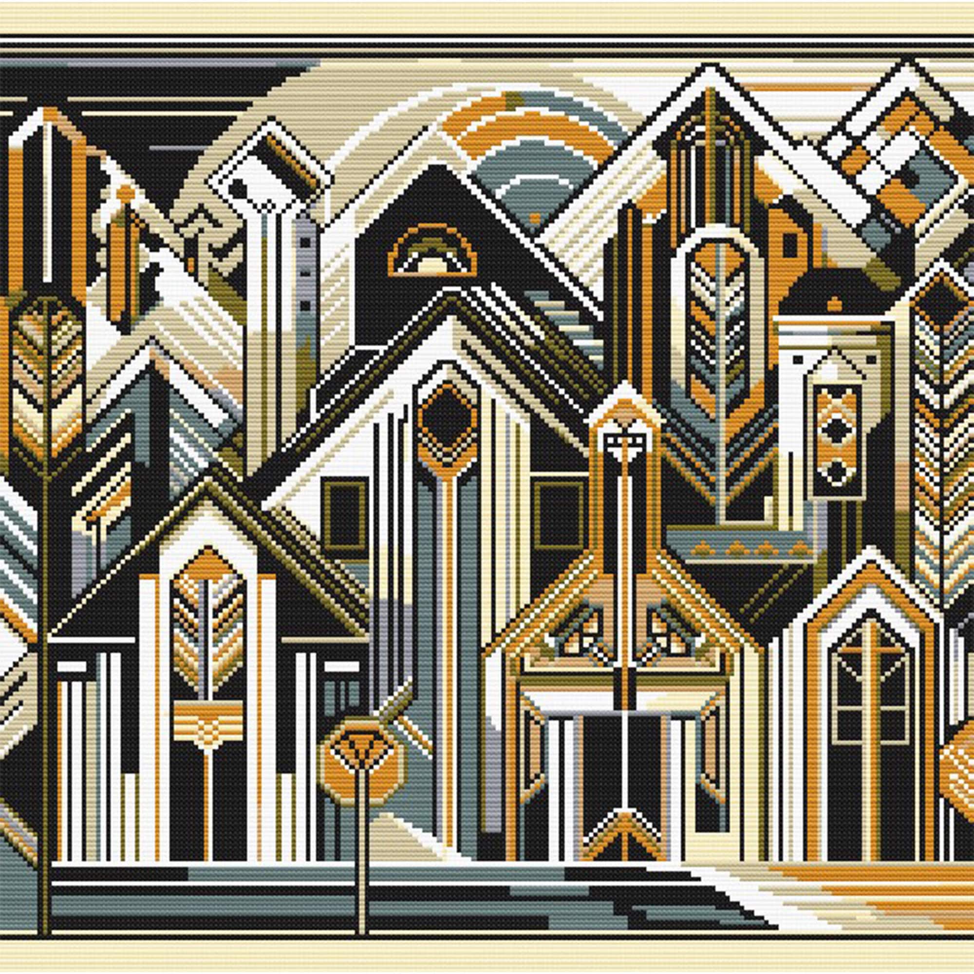 Urban Geometry Cross Stitch Pattern Modern Village Architecture ...