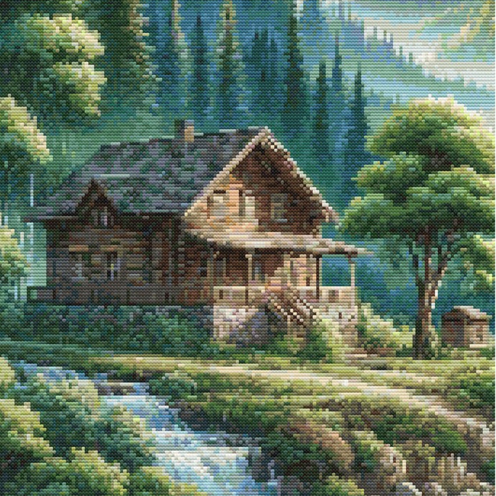 Mountain Cabin Retreat Cross Stitch Pattern Waterfall & Forest ...