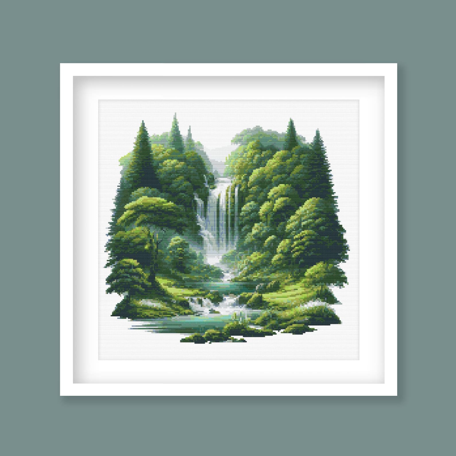Forest Waterfall Cross Stitch Pattern, Digital Download, Nature ...