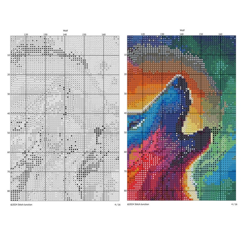 Wolf Cross Stitch Pattern - Bright Howling Wolf Embroidery. Vibrant ...