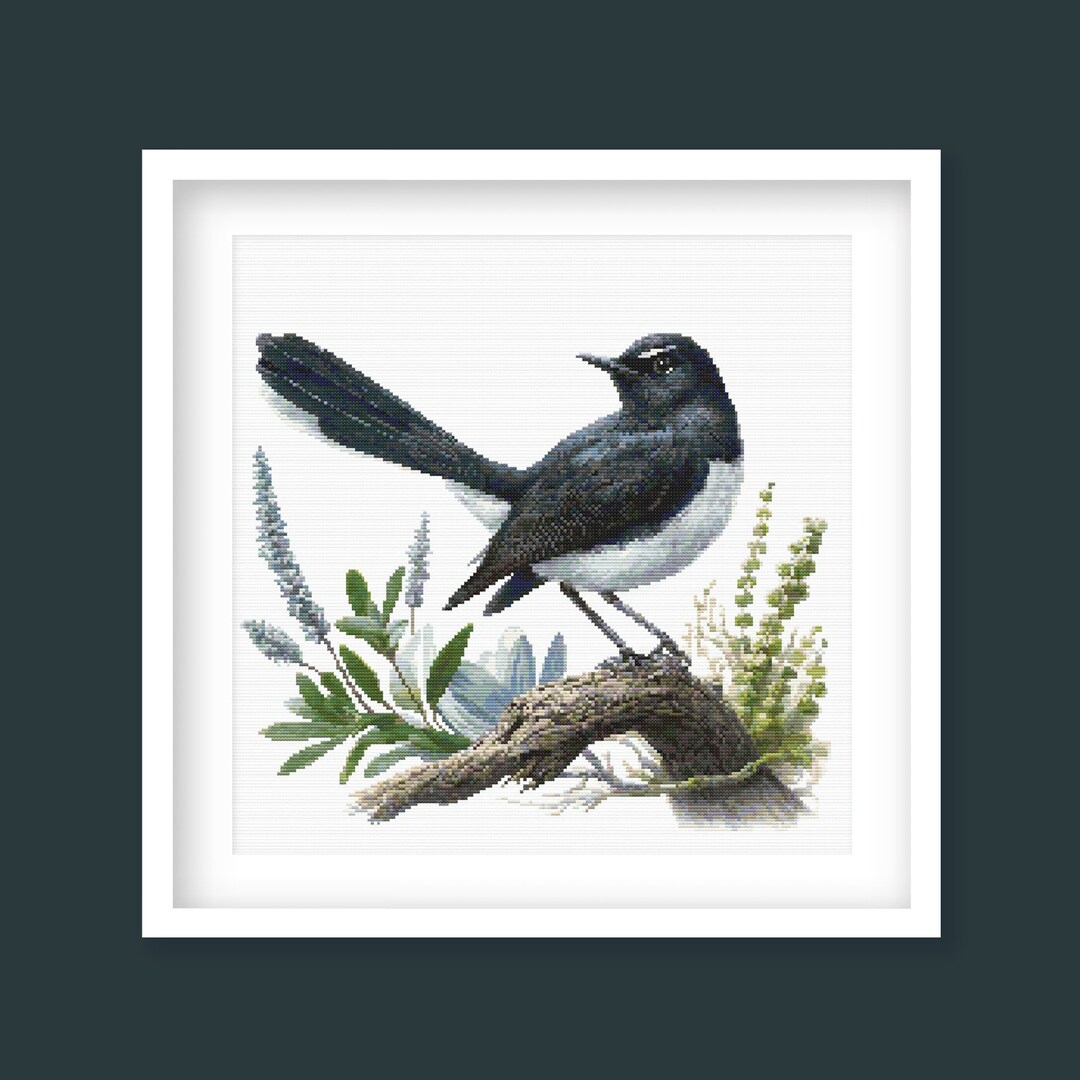 Willie Wagtail Bird Cross Stitch Pattern - Australian Bird Embroidery ...