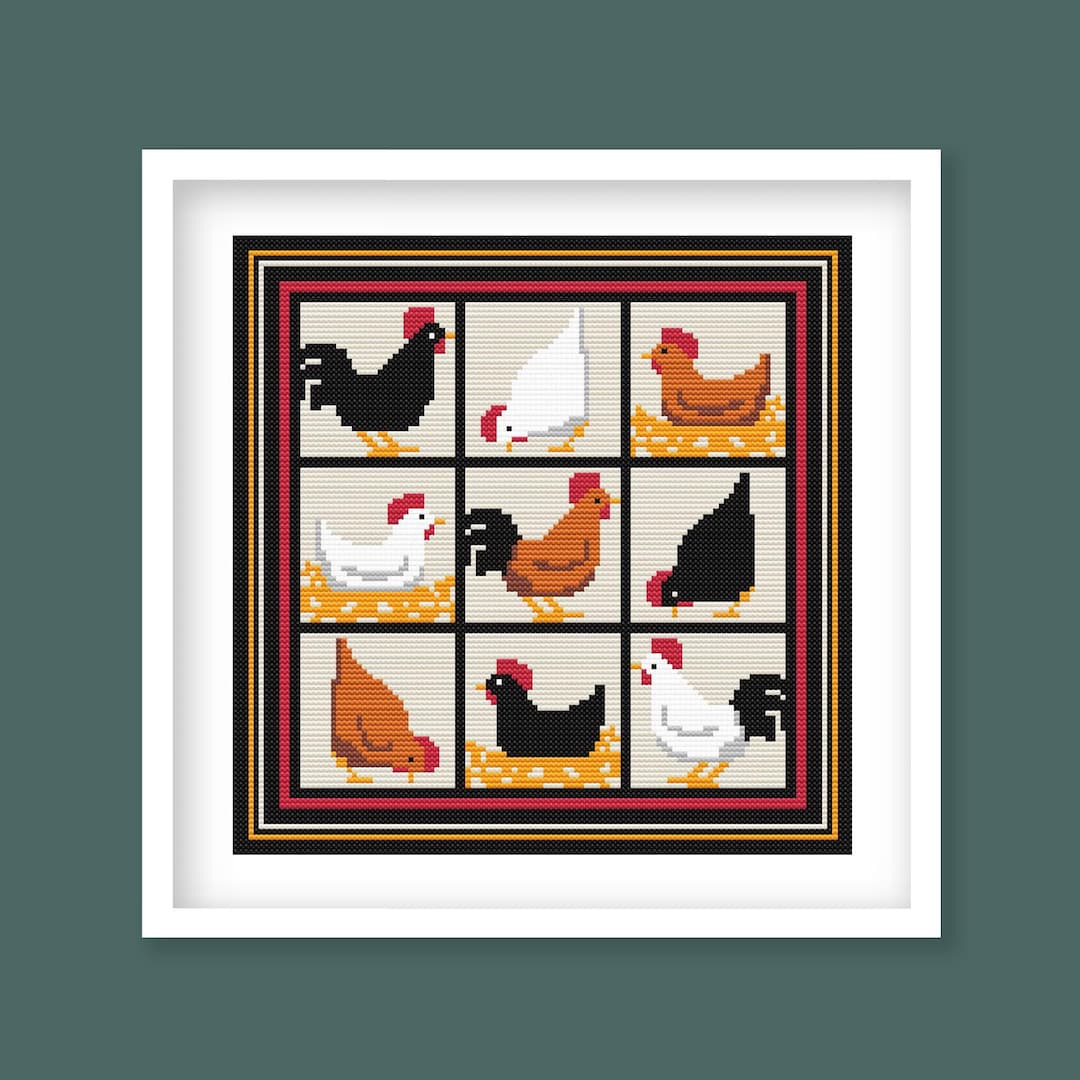 Farmhouse Chicken Cross Stitch Pattern - Charming Hen & Rooster Quilt ...