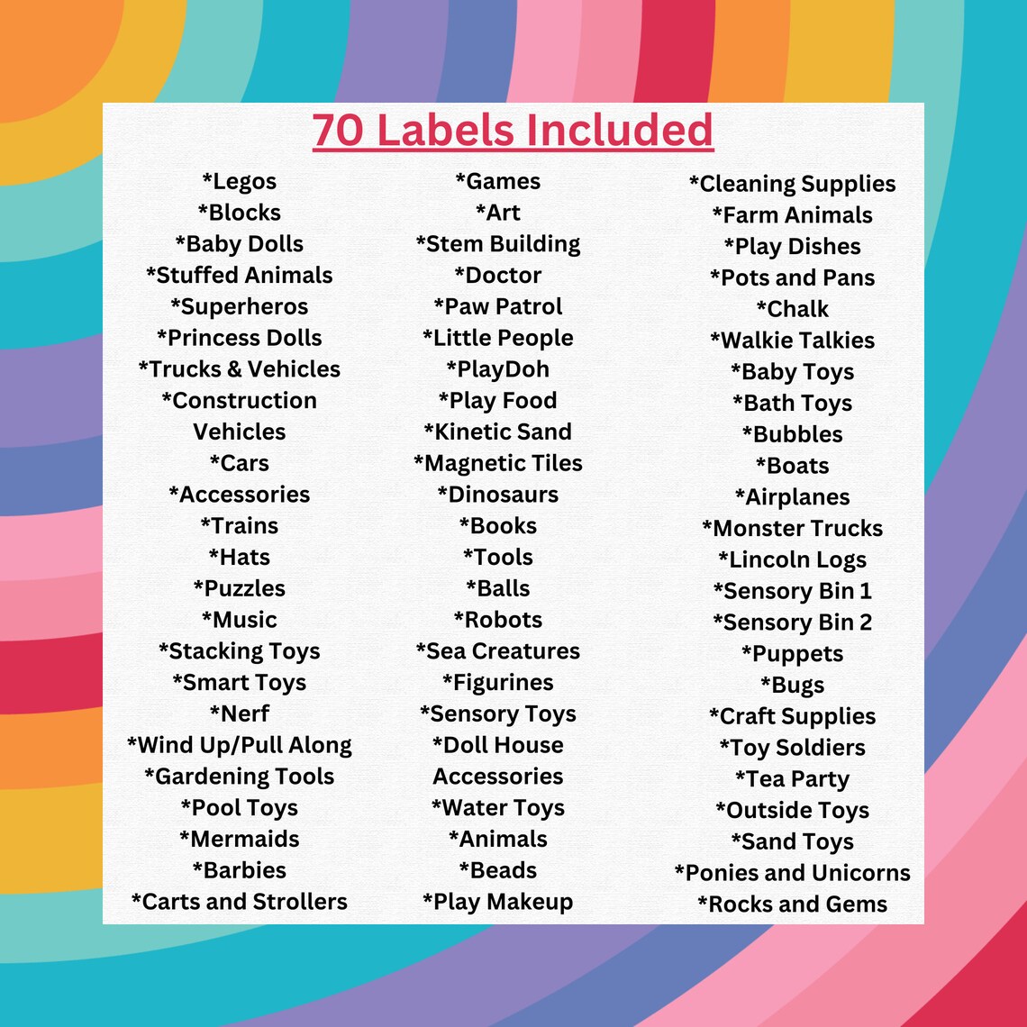 Printable Kid Toy Storage Labels for Play Room Classroom Montessori ...