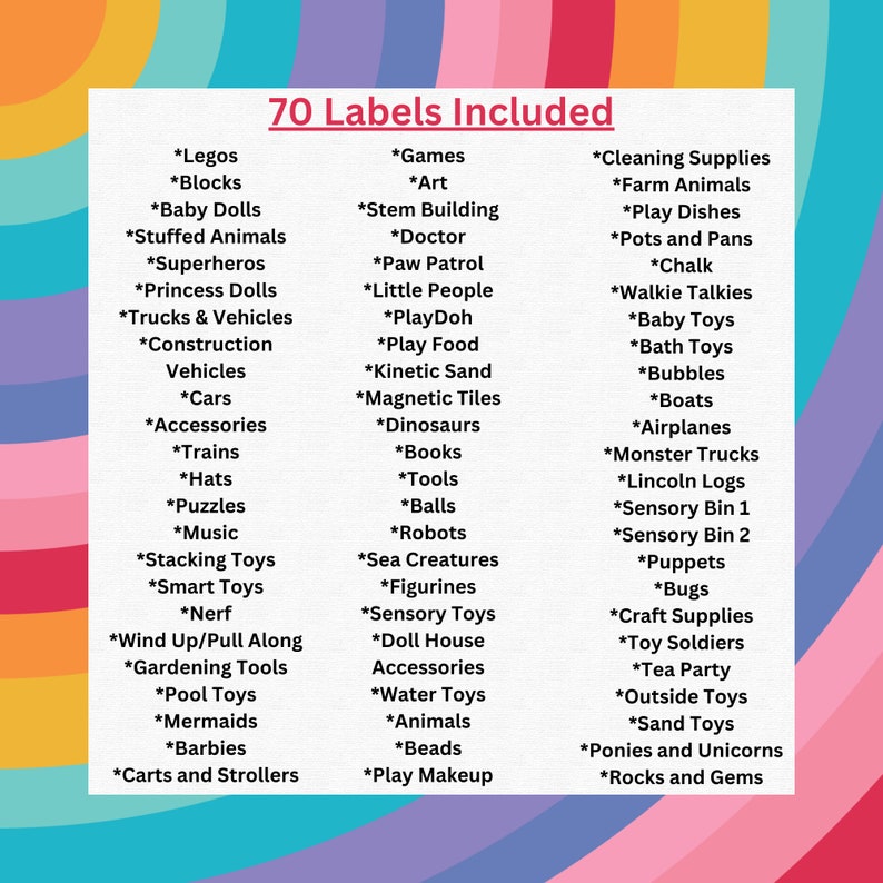 Printable Kid Toy Storage Labels for Play Room Classroom Montessori ...