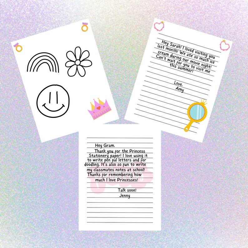 Printable Lined Paper Princess Kids Stationery Handwriting Digital ...