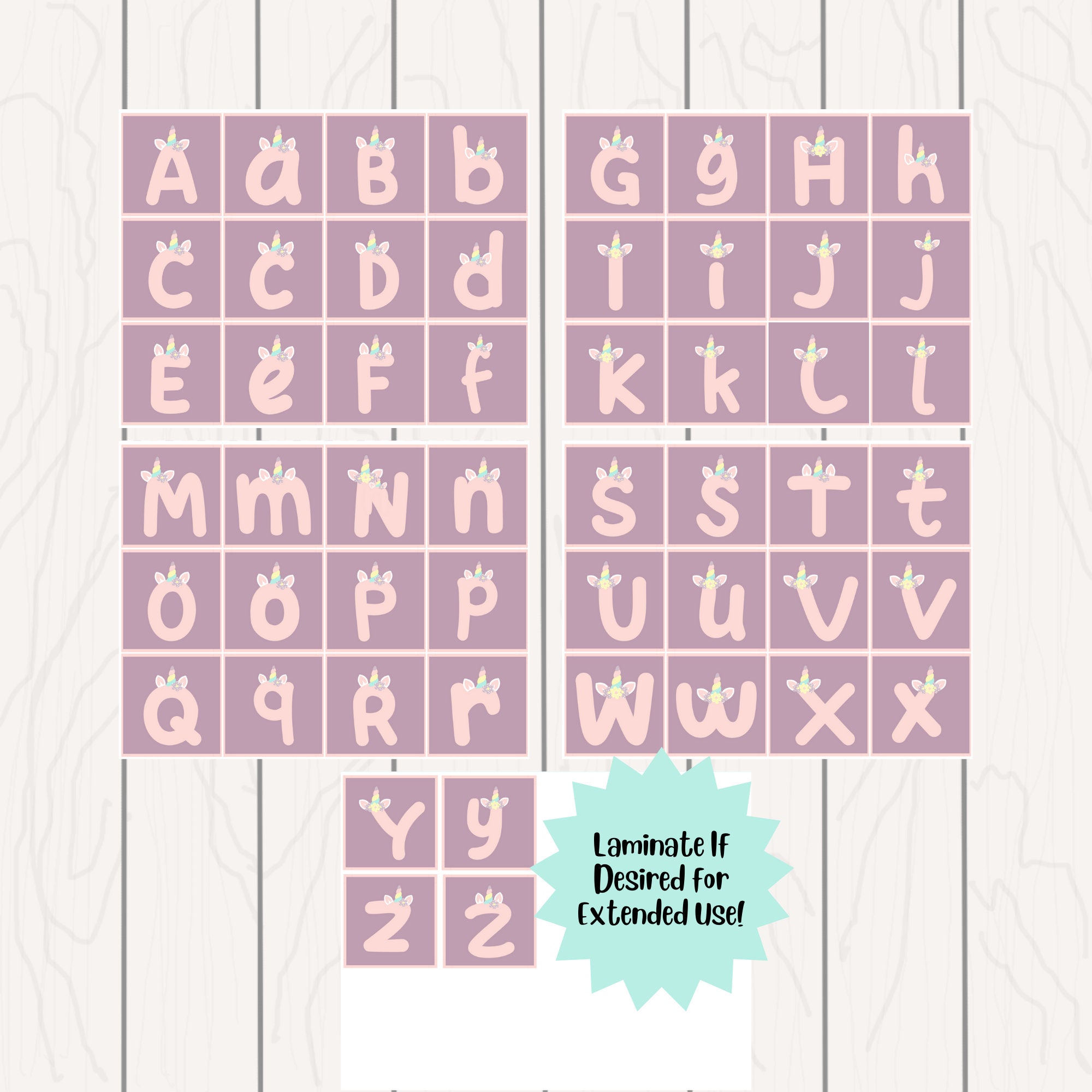 Printable Unicorn Alphabet Memory Matching Card Game Educational ...