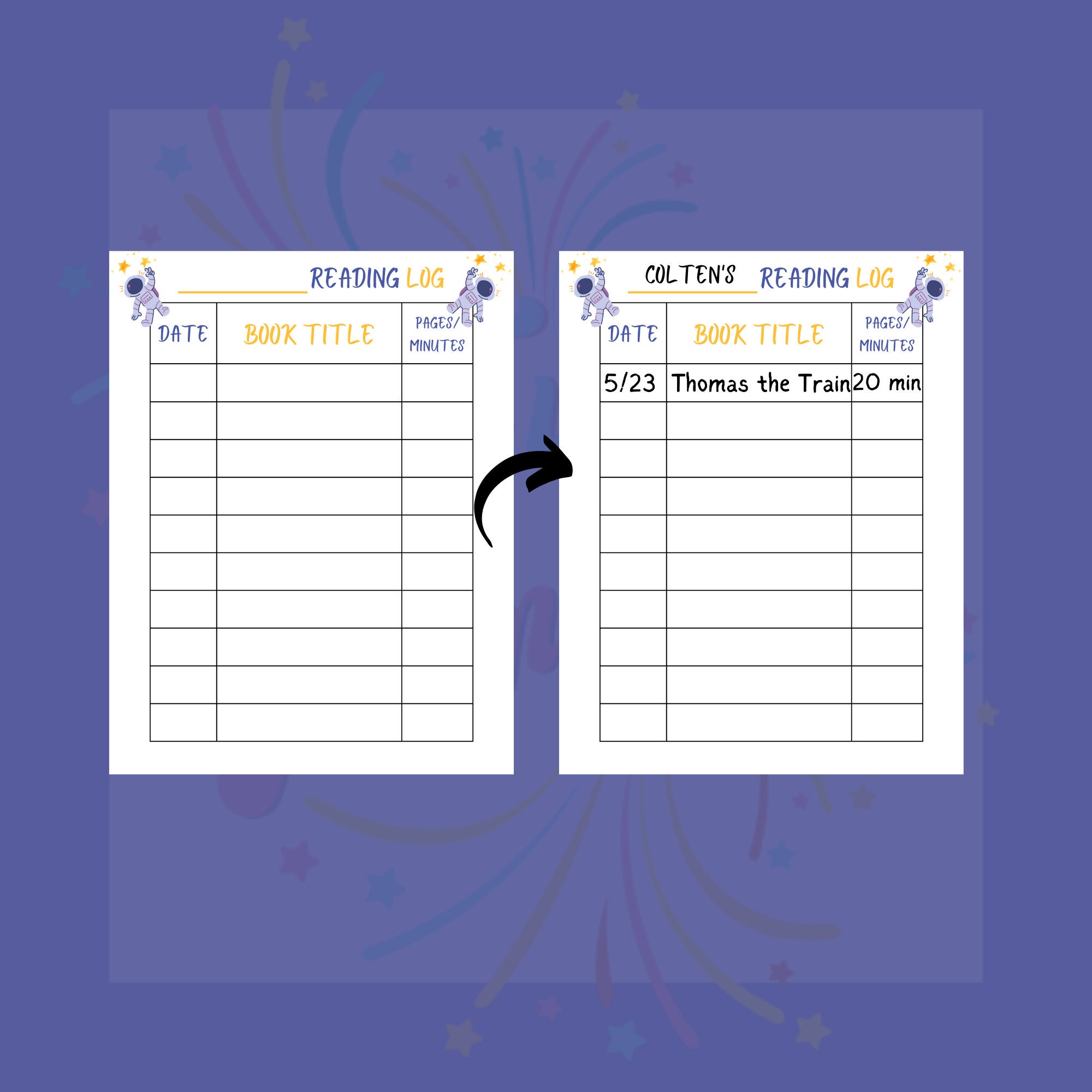 Spaceman Reading Tracker for Kids Printable Reading Log Reading List ...
