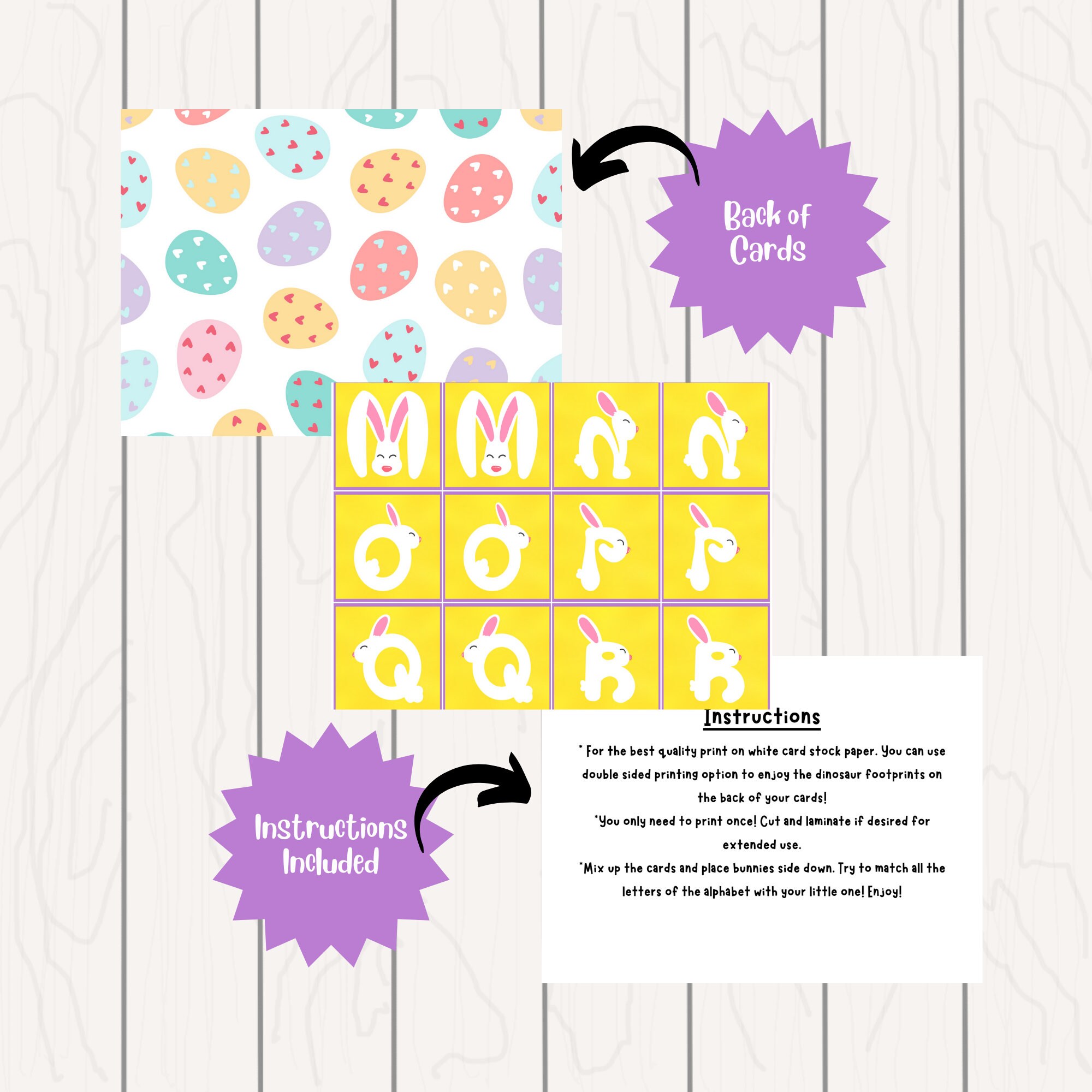 Easter Bunny Alphabet Memory Matching Card Game Educational Activity ...