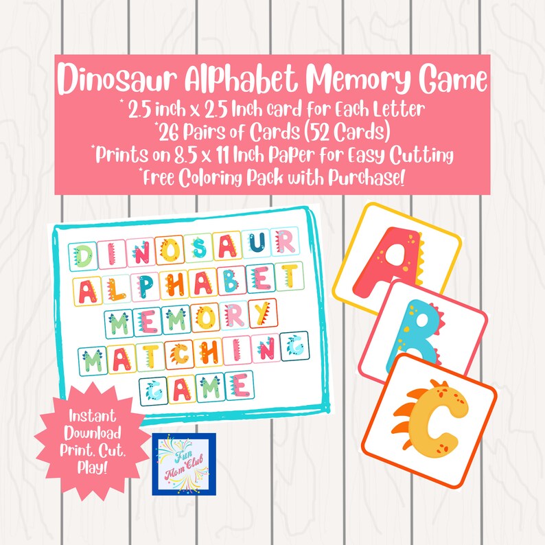 Printable Dinosaur Memory Matching Card Game Educational Activity ...