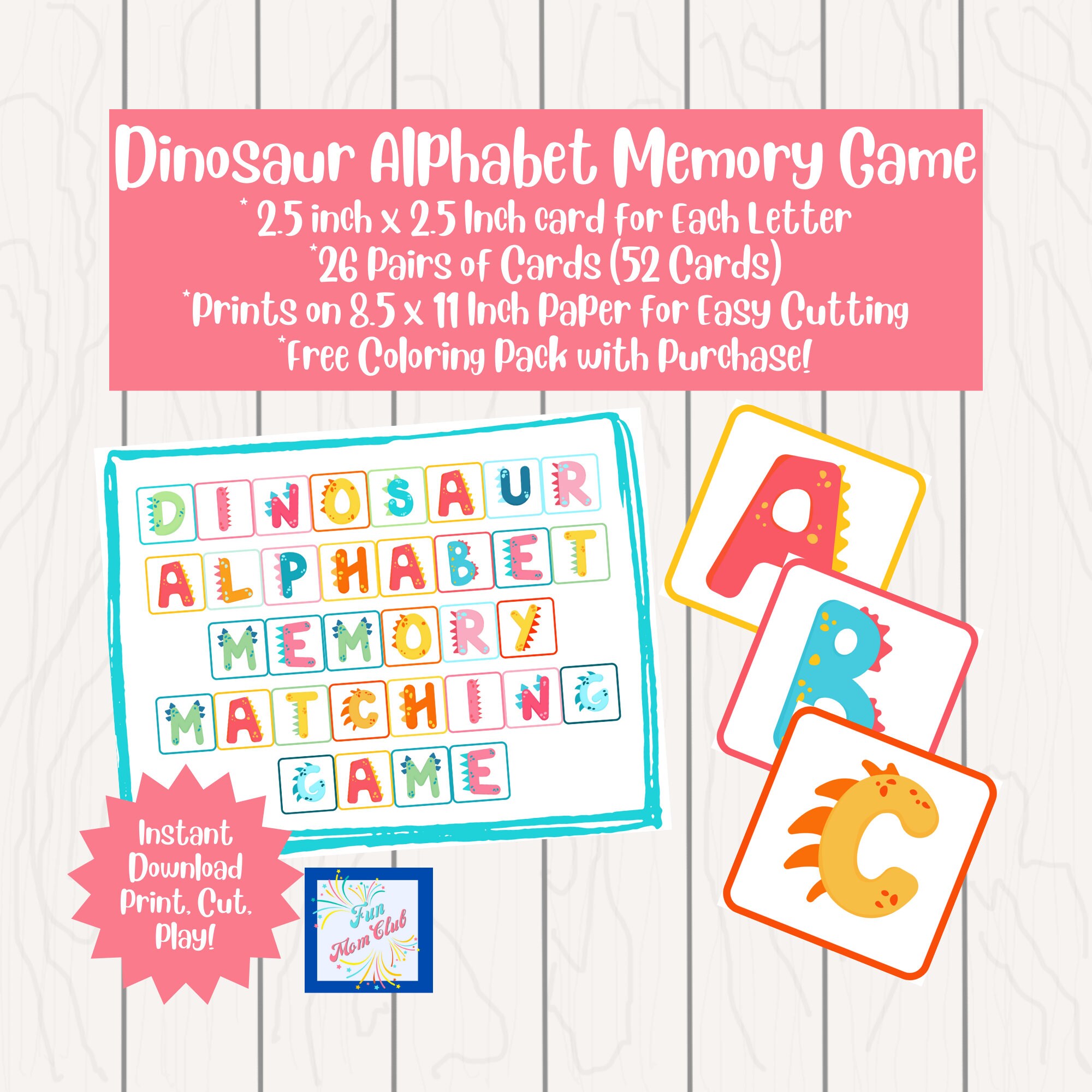 Printable Dinosaur Memory Matching Card Game Educational Activity ...