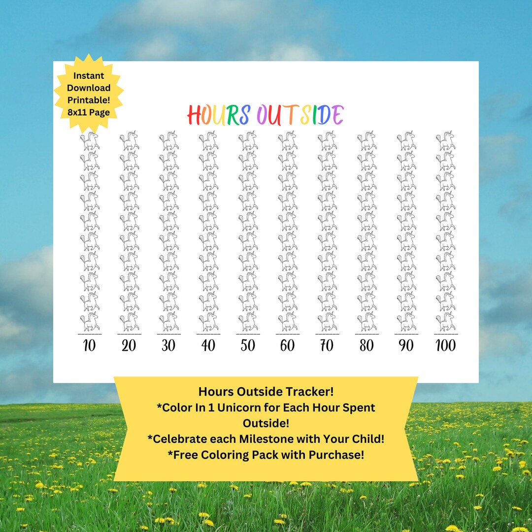 Unicorn Hours Outside Tracker for Kids Play Printable Letter Size ...