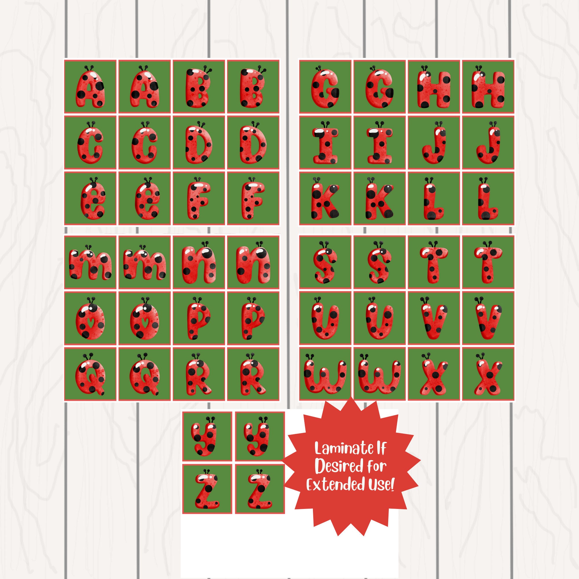 Printable Ladybug Alphabet Memory Matching Card Game Educational ...