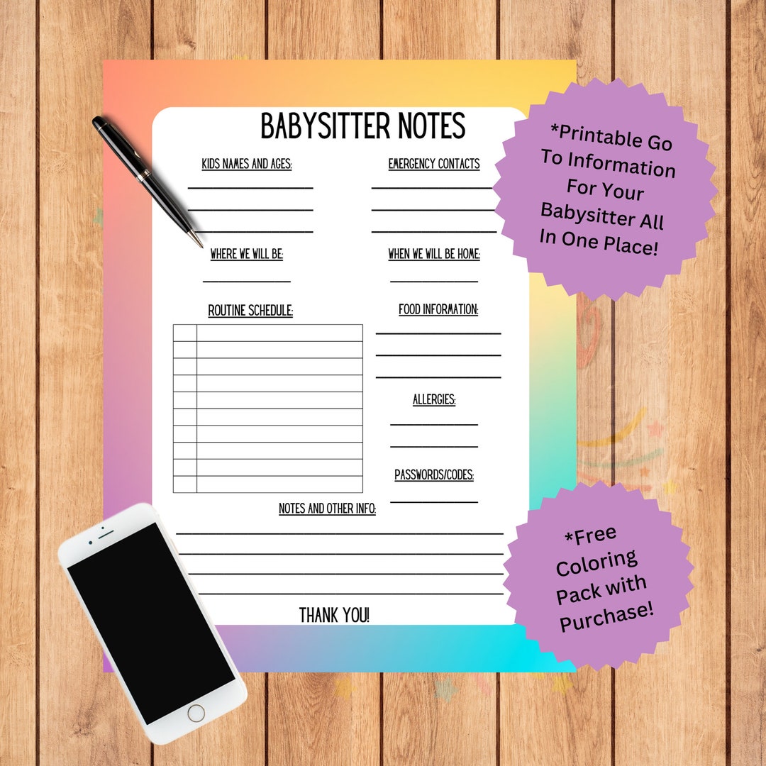 Babysitter Notes Form Information for Caregiver Babysitter Checklist ...