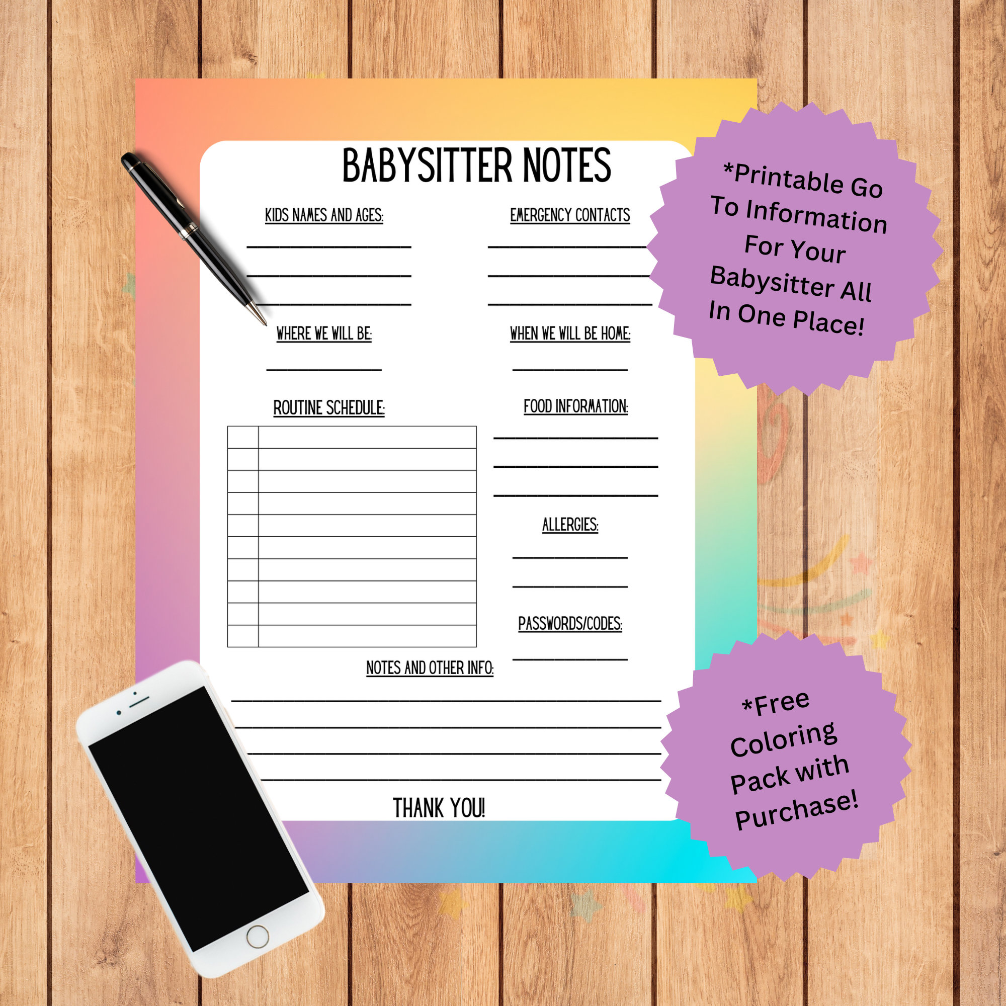 Babysitter Notes Form Information for Caregiver Babysitter Checklist ...