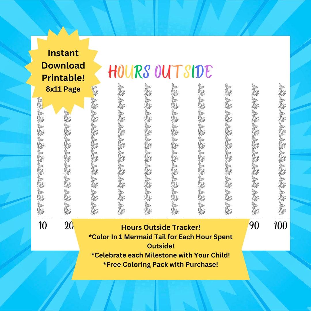 Mermaid Hours Outside Tracker Kids Printable Outdoor Habit Routine ...