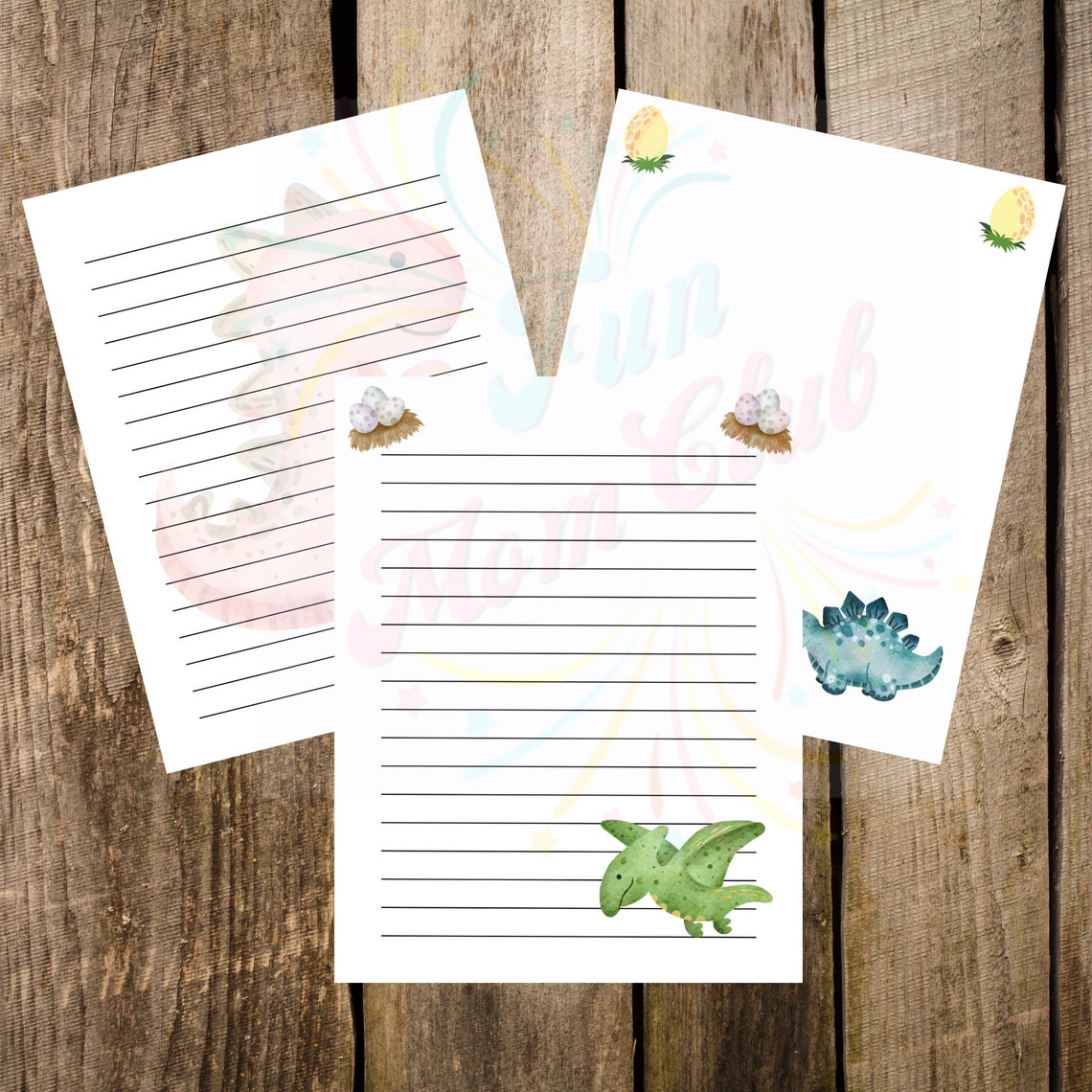 Printable Lined Paper Dinosaur Kids Stationery Handwriting Digital ...