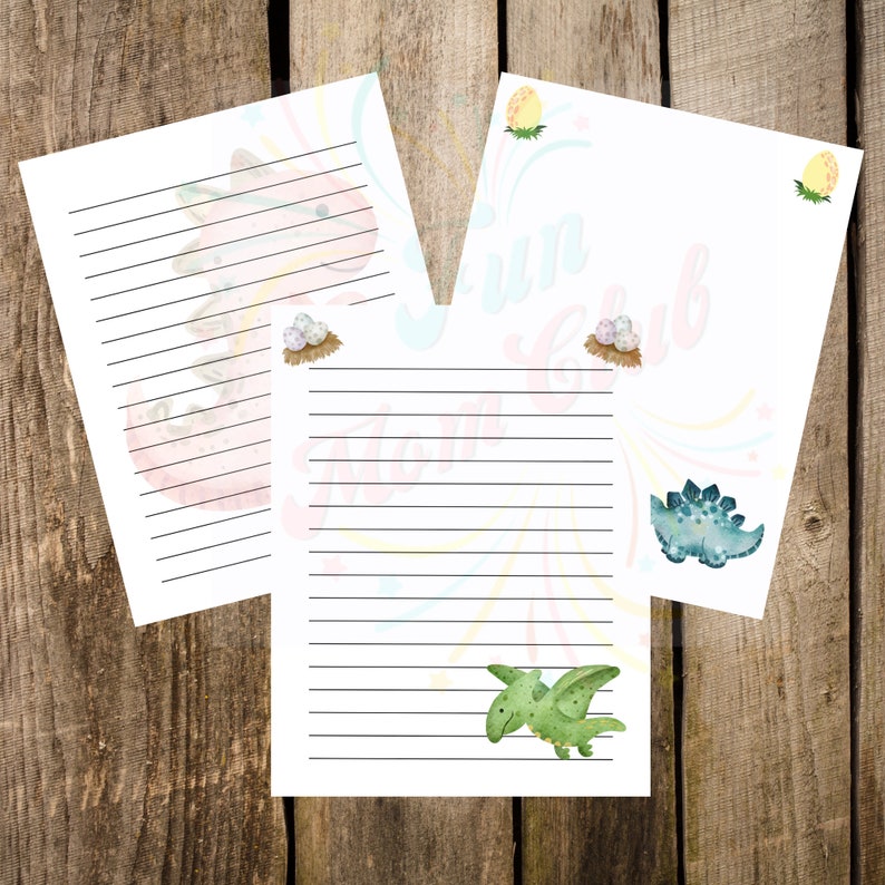 Printable Lined Paper Dinosaur Kids Stationery Handwriting Digital ...