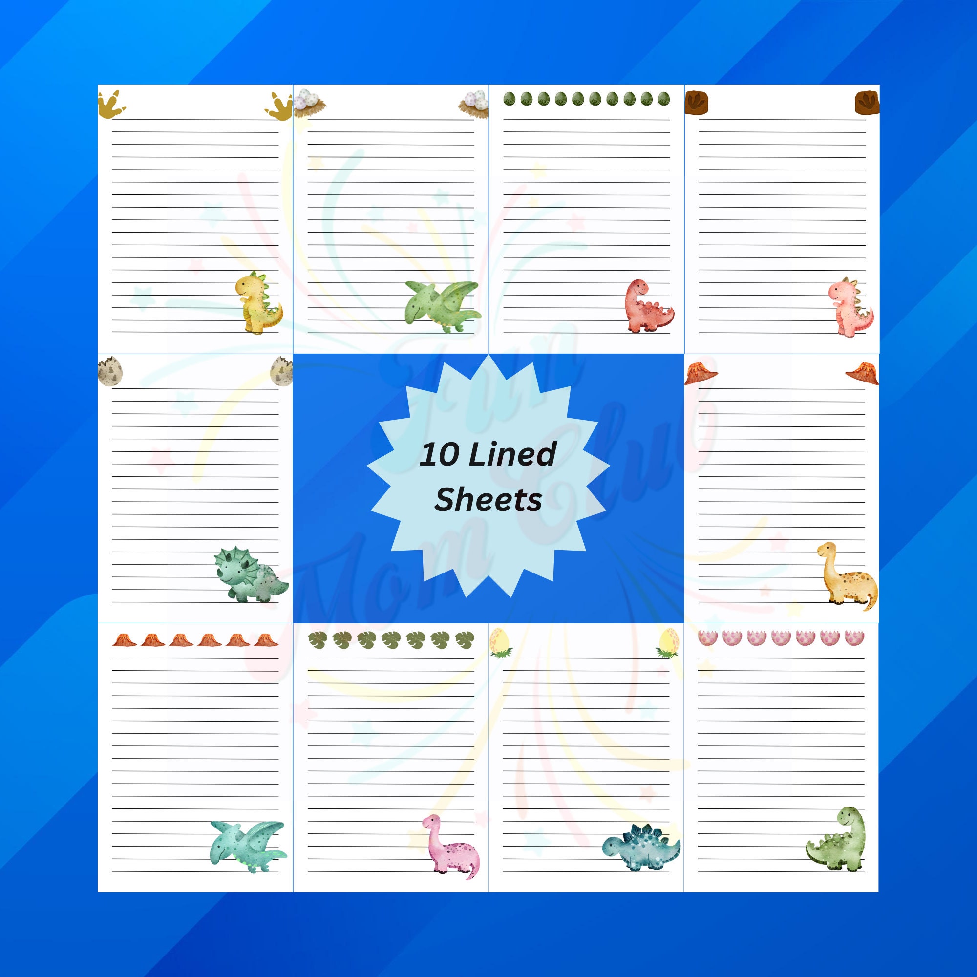 Printable Lined Paper Dinosaur Kids Stationery Handwriting Digital ...