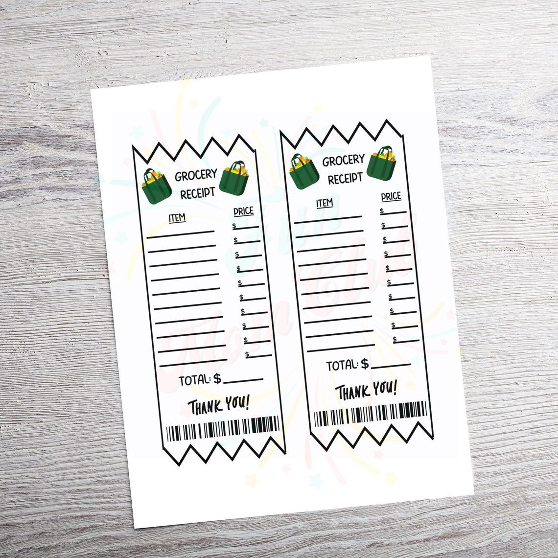 Printable Kids Play Receipts for Grocery, Restaurant and Store Pretend ...