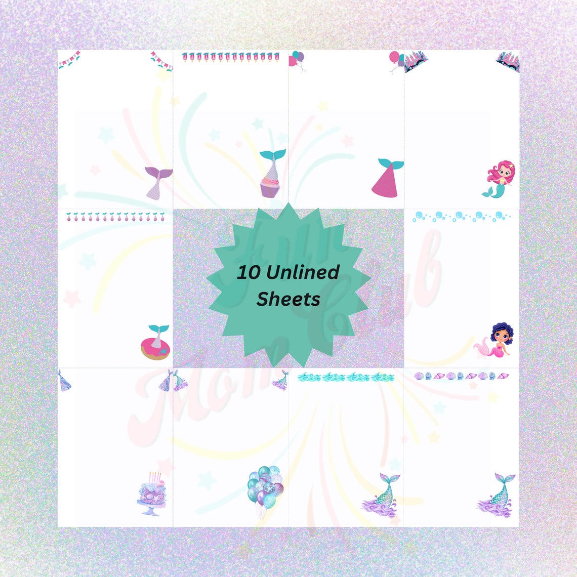 Printable Lined Paper Mermaid Kids Stationery Handwriting Digital ...