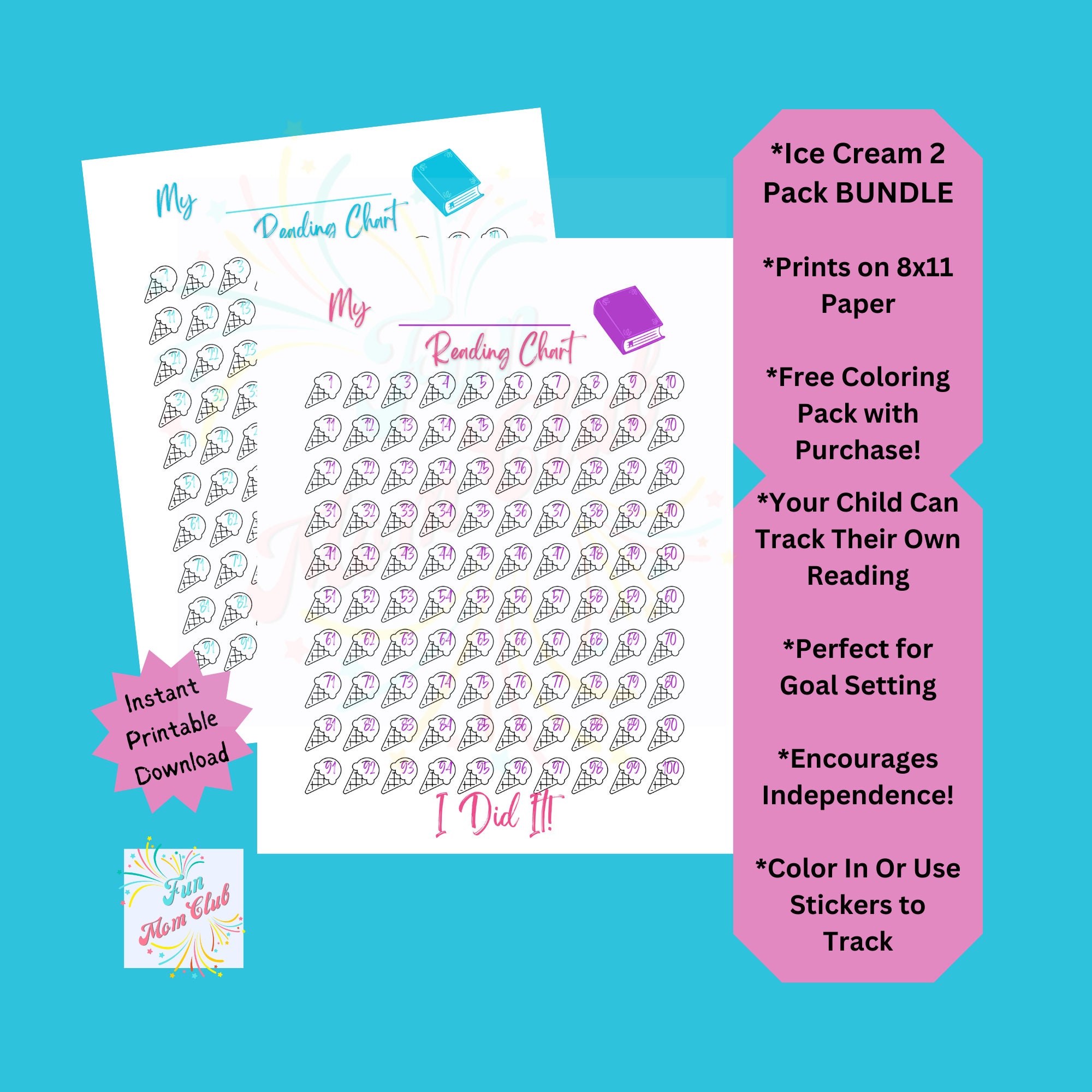Ice Cream Reading Trackers for Kids Printable Reading Log Reading List ...