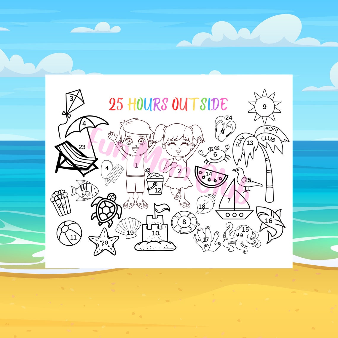 Beach Summer Themed 25 Hours Outside Tracker for Kids Play Printable ...