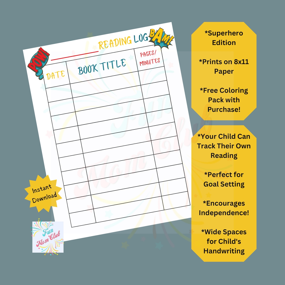 Superhero Reading Tracker for Kids Printable Reading Log Reading List ...