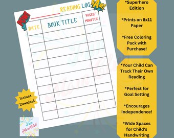 Superhero Theme Library Bookmark Printable Kids Reading Tracker Reading ...