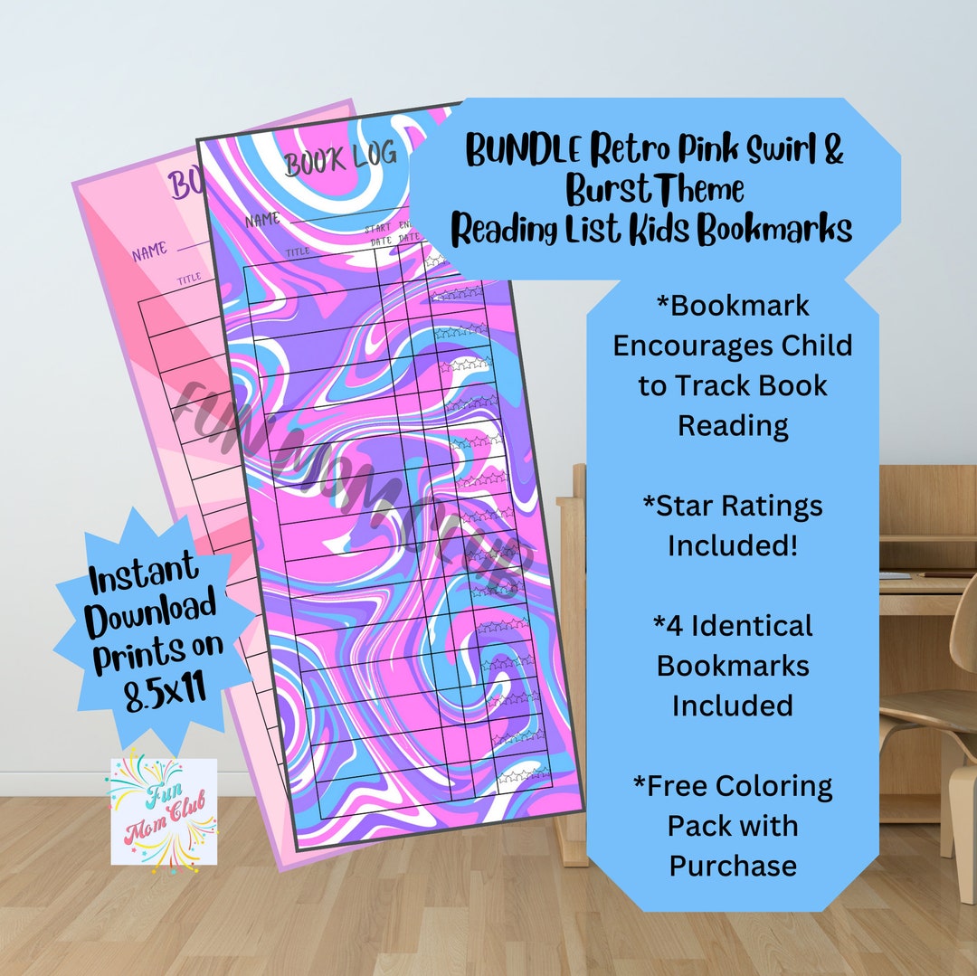 Retro Theme Bookmark Printable Bundle Kids Library Reading List Tracker ...