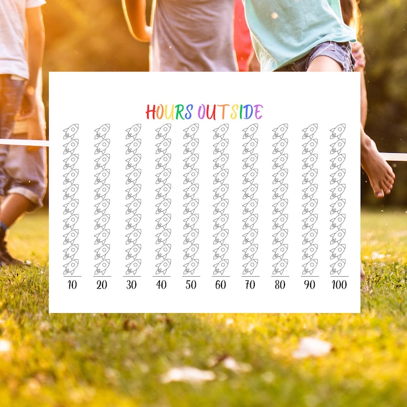 Rocket Hours Outside Tracker Kids Printable Outdoor Habit Routine Chart ...