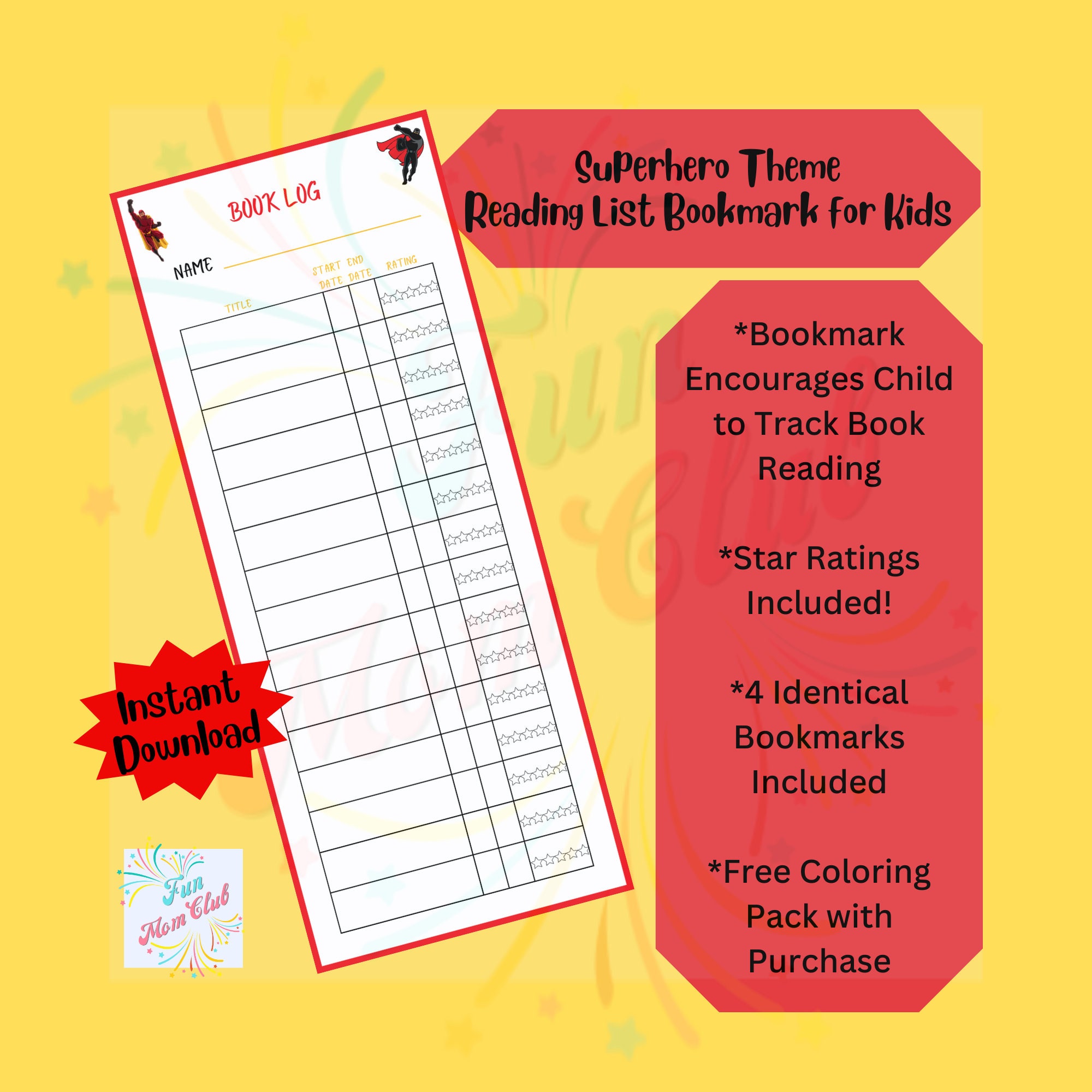 Superhero Theme Library Bookmark Printable Kids Reading Tracker Reading ...