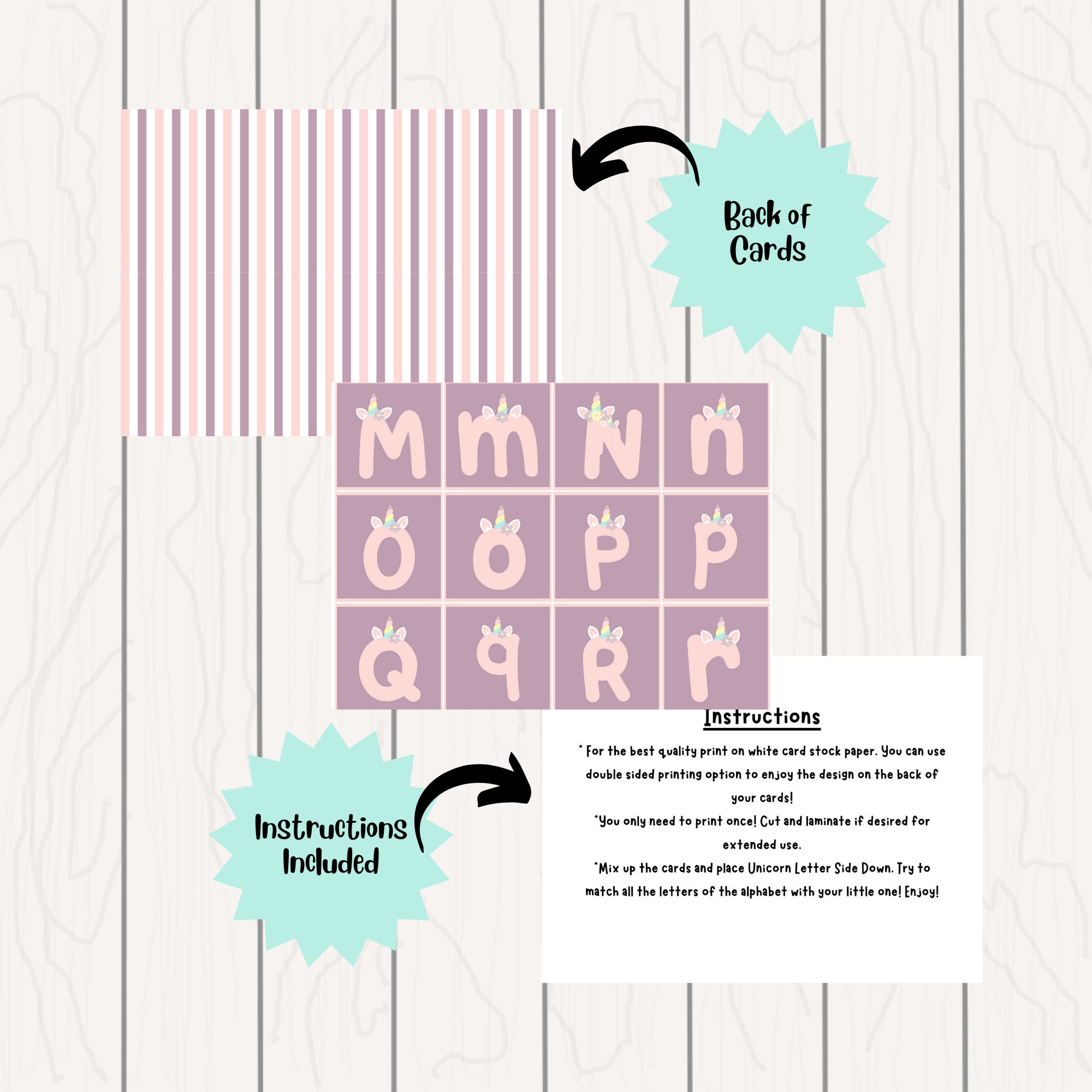 Printable Unicorn Alphabet Memory Matching Card Game Educational ...