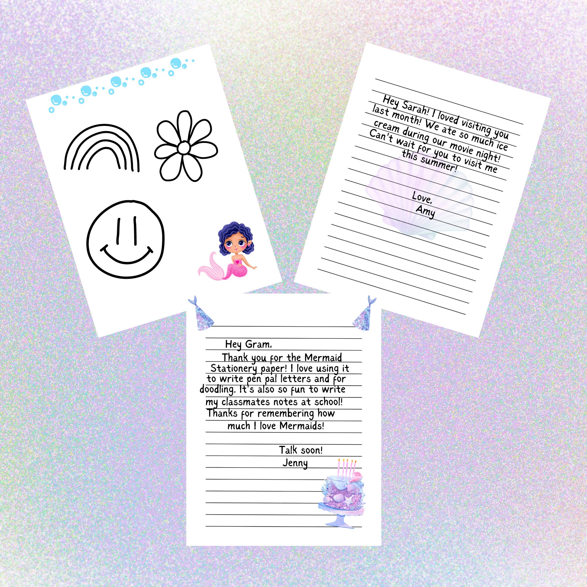 Printable Lined Paper Mermaid Kids Stationery Handwriting Digital ...