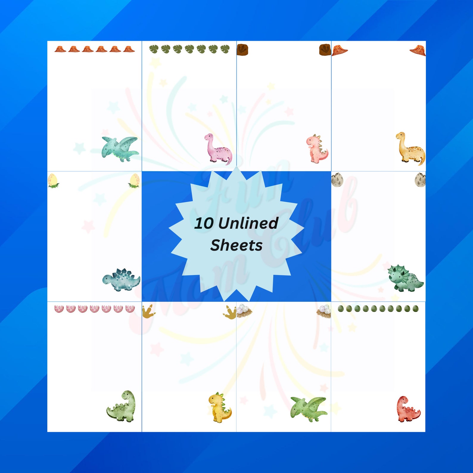 Printable Lined Paper Dinosaur Kids Stationery Handwriting Digital ...