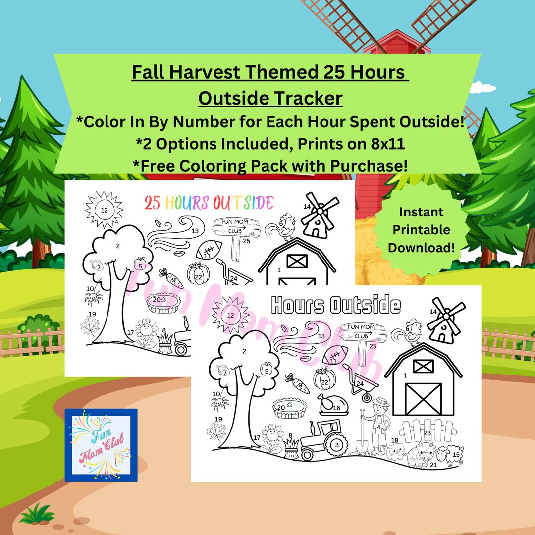 Fall Harvest Farm Themed 25 Hours Outside Tracker 4 Kids Printable ...