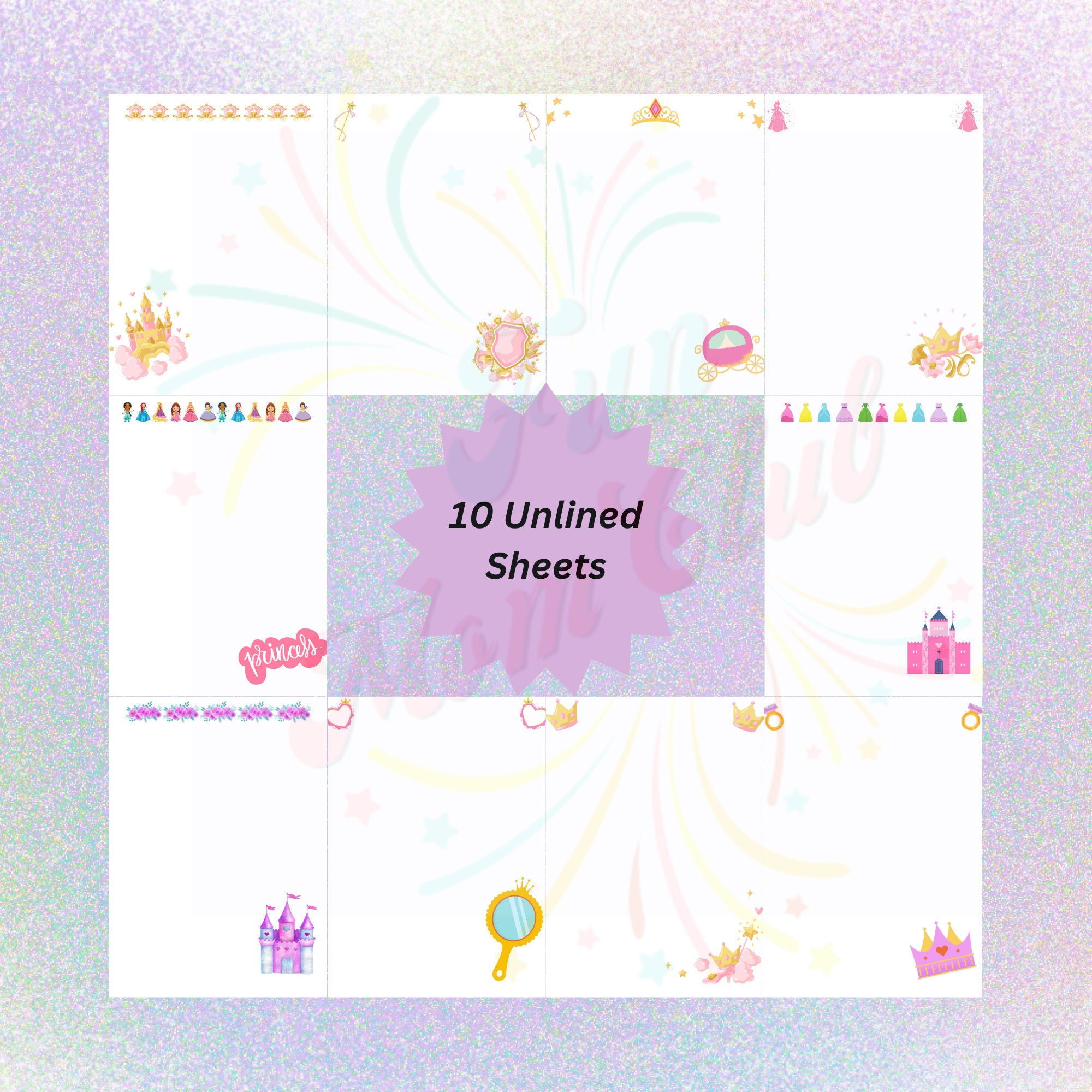 Printable Lined Paper Princess Kids Stationery Handwriting Digital ...