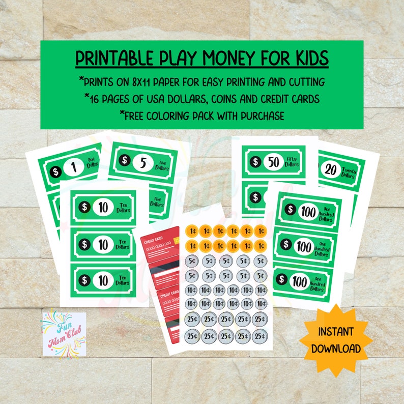 Printable Kids Pretend Play Money Printable Fake Prop Money - Etsy