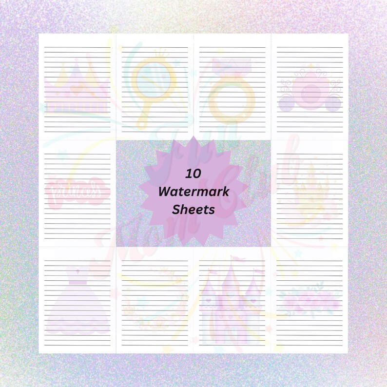 Printable Lined Paper Princess Kids Stationery Handwriting Digital ...