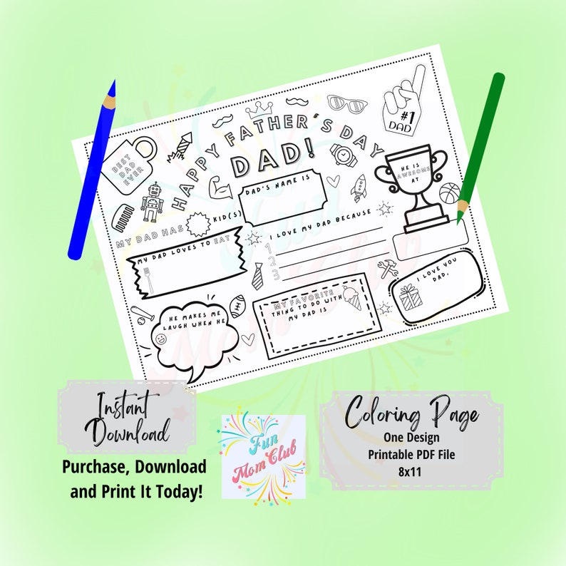 Happy Father's Day Coloring Page Printable Father's Day Gift Printable ...
