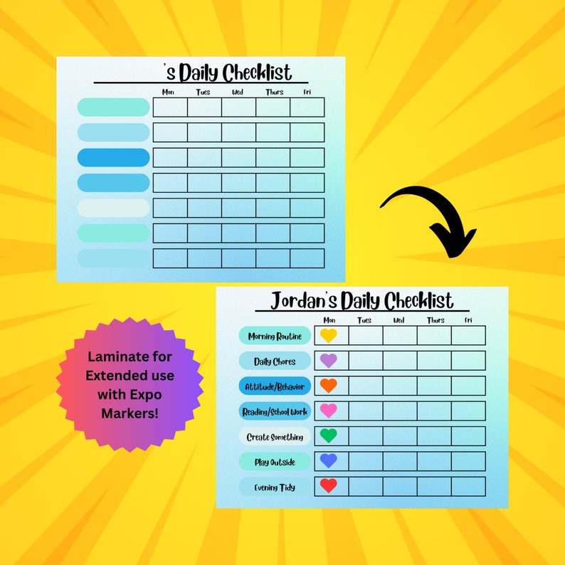 Printable Daily Checklist Kids Chore Behavior Chart Summer Rules Kids ...