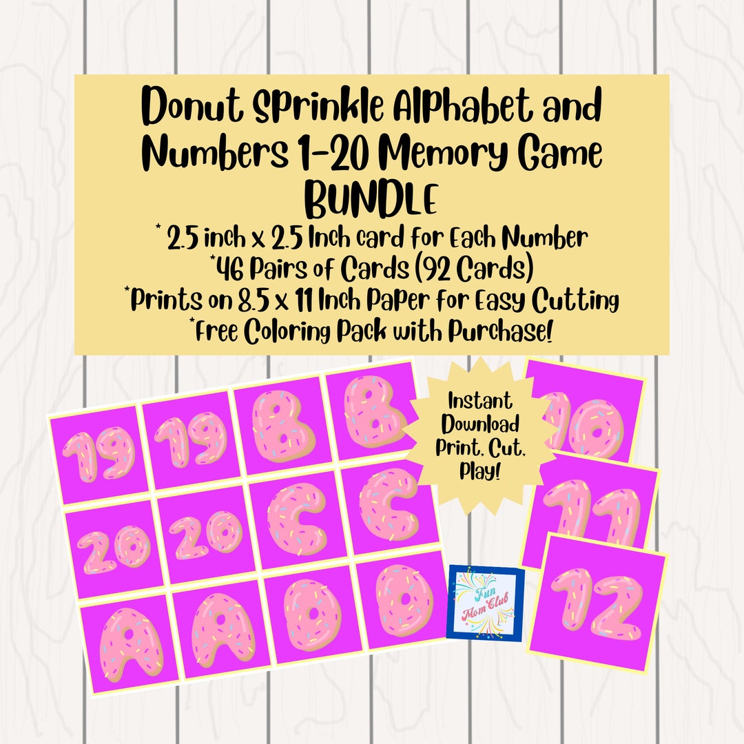 Printable Donuts Alphabet & Number BUNDLE Memory Matching Card Game ...